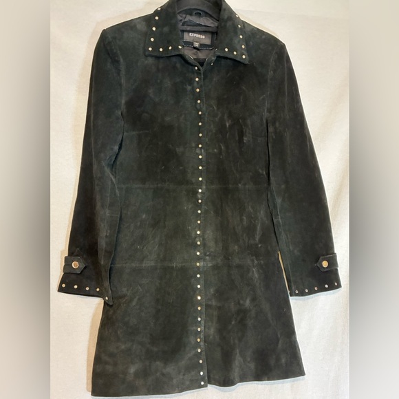 Jackets & Coats | Vintage Express Suede Leather Trench Coat Silver ...